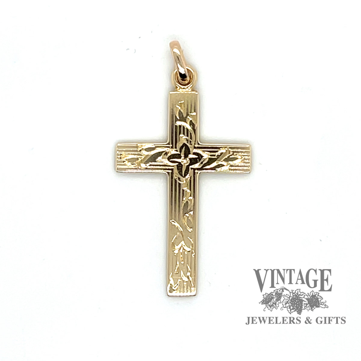 Hand engraved gold cross — Vintage Jewelers & Gifts, LLC.