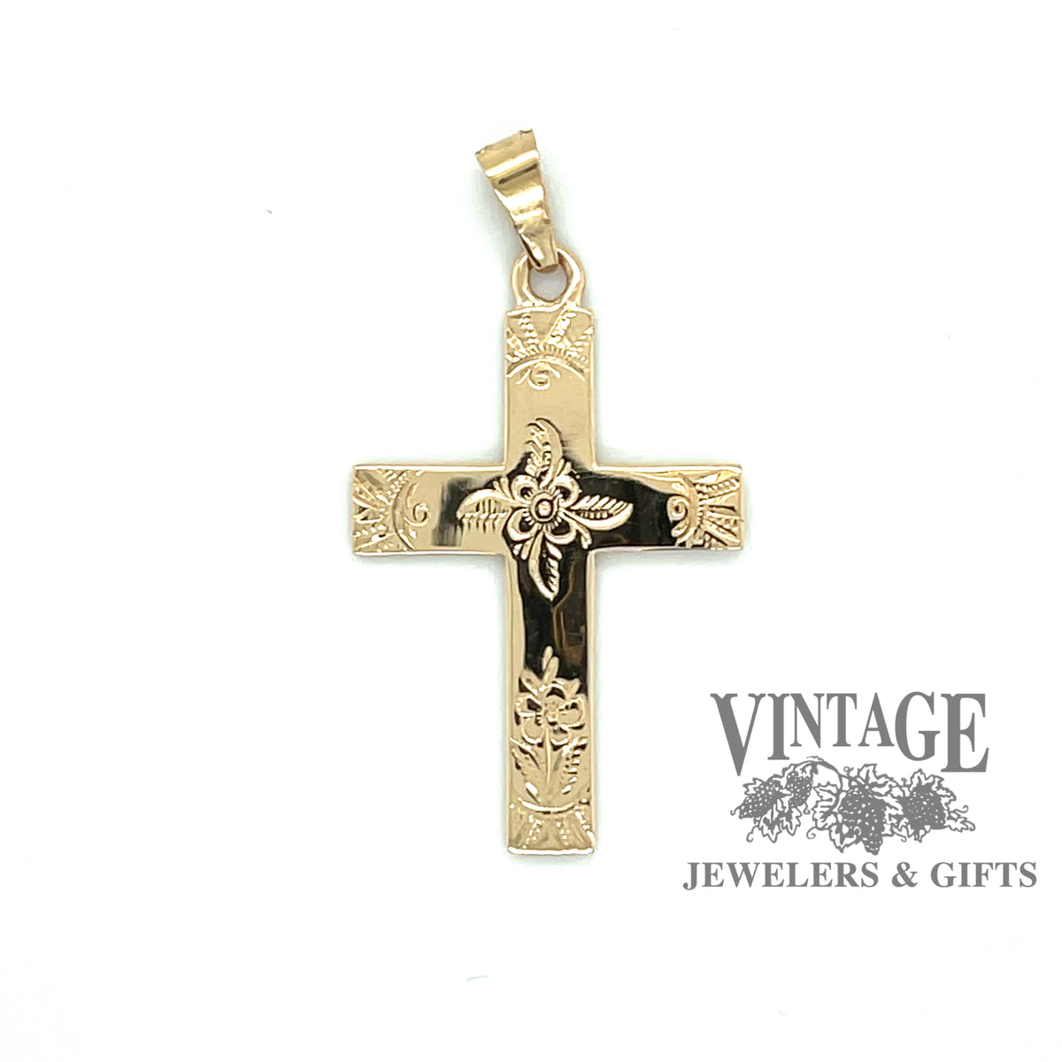 Hand engraved 14ky gold cross — Vintage Jewelers & Gifts, LLC.
