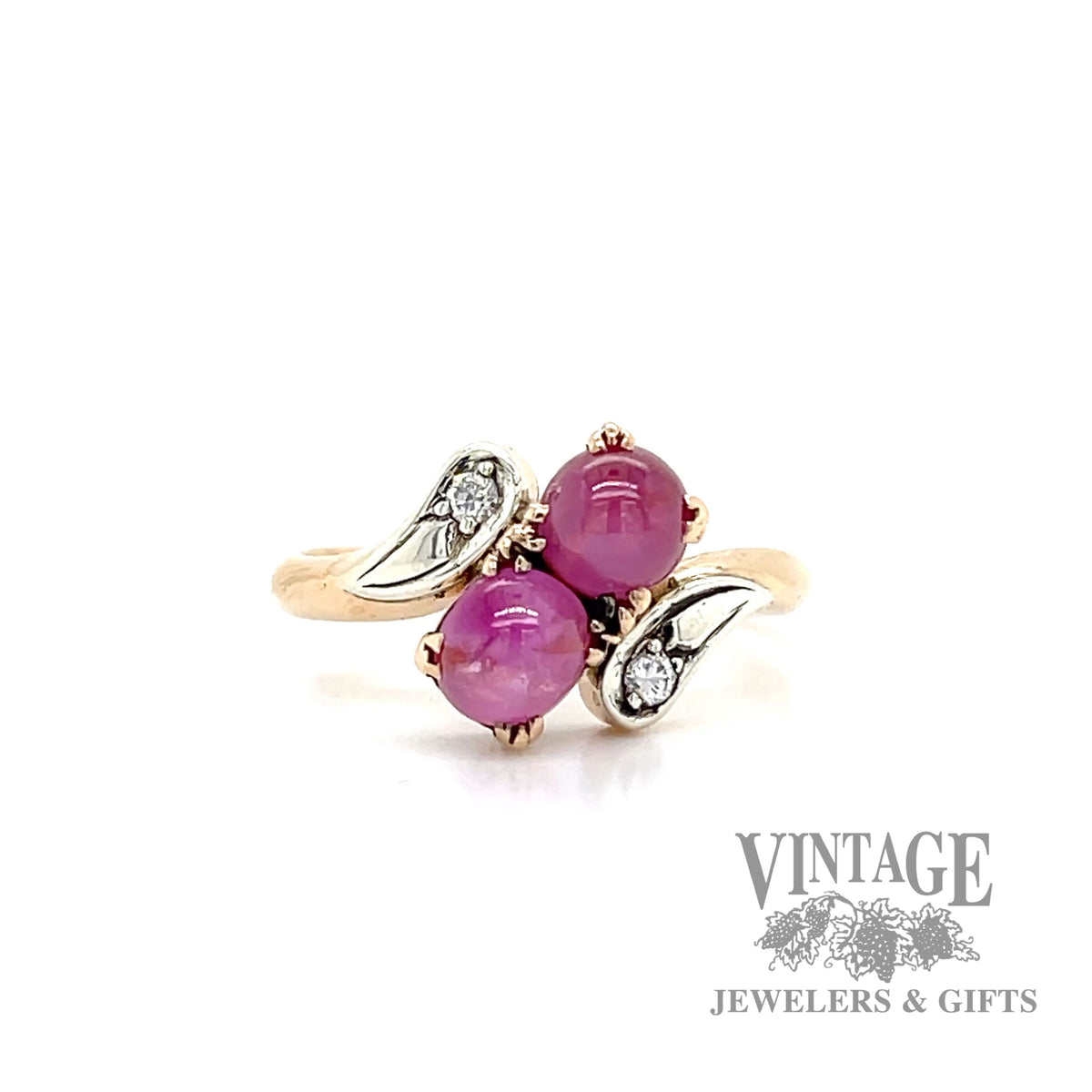 Vintage star ruby & diamond 14k gold bypass ring — Vintage Jewelers ...