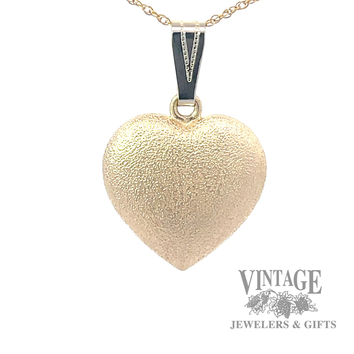 Matte and polished 14k gold heart pendant — Vintage Jewelers & Gifts, LLC.
