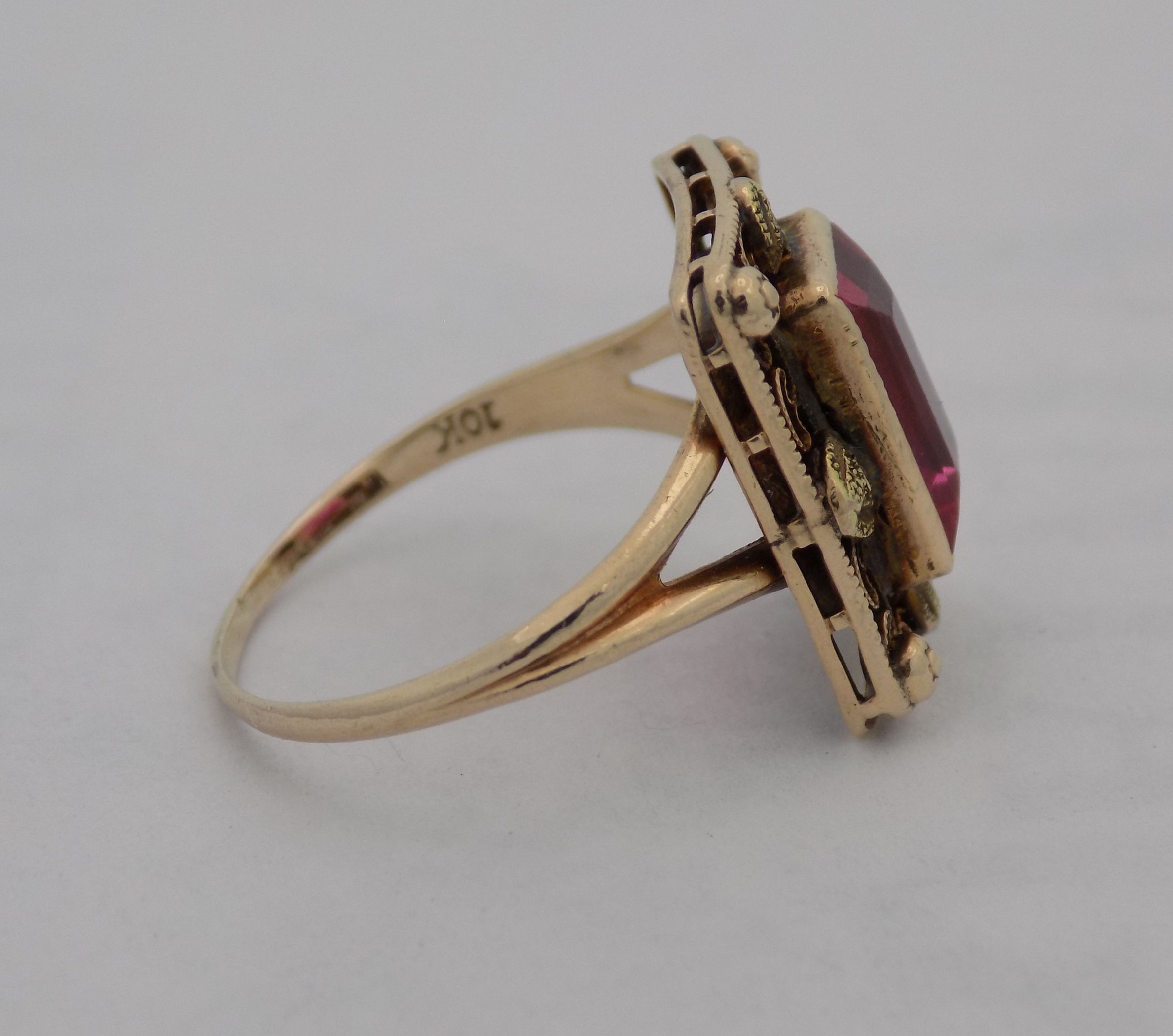 Yellow gold synthetic ruby antique ring — Vintage Jewelers & Gifts, LLC.