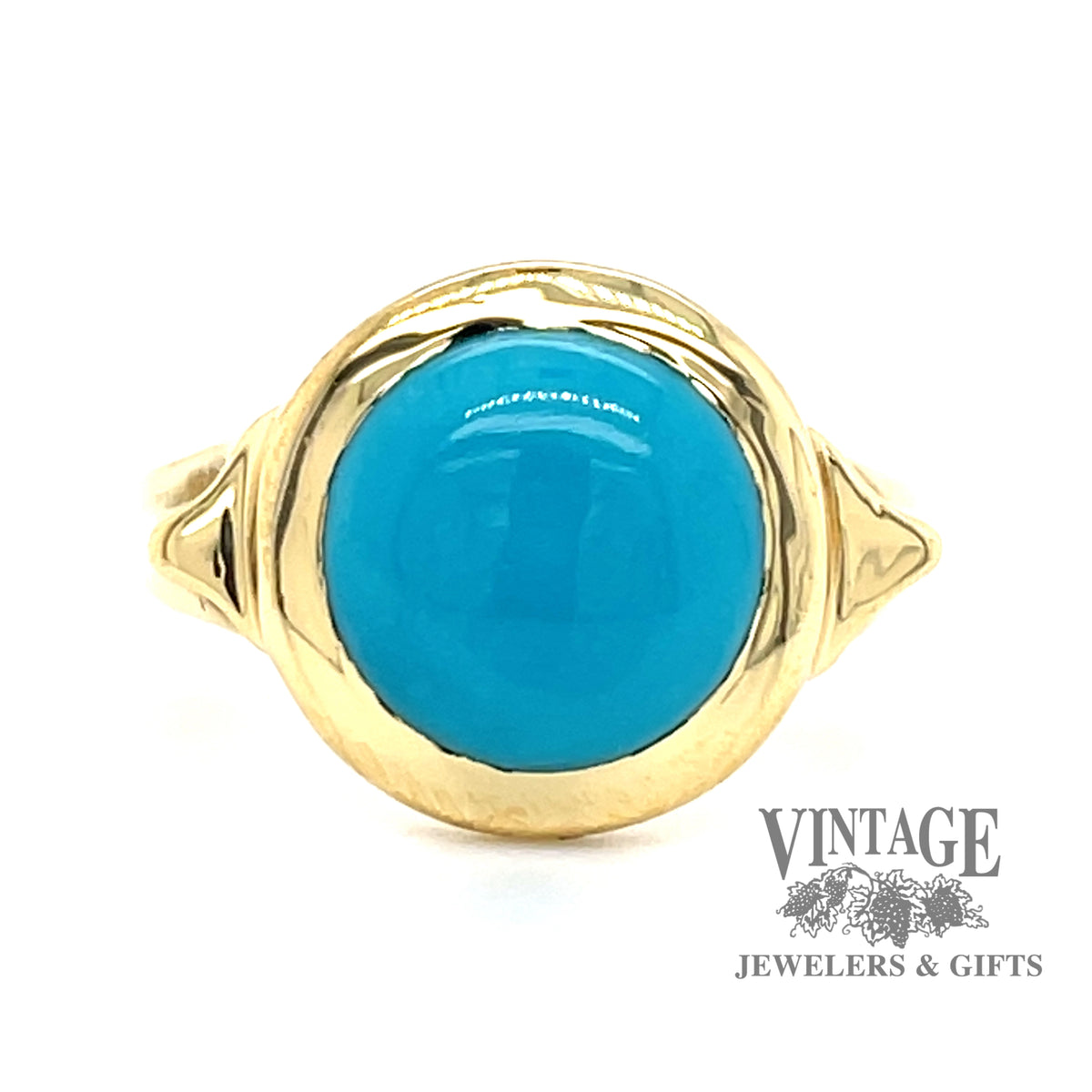 Turquoise cabachon bezel set 18ky gold ring — Vintage Jewelers & Gifts ...